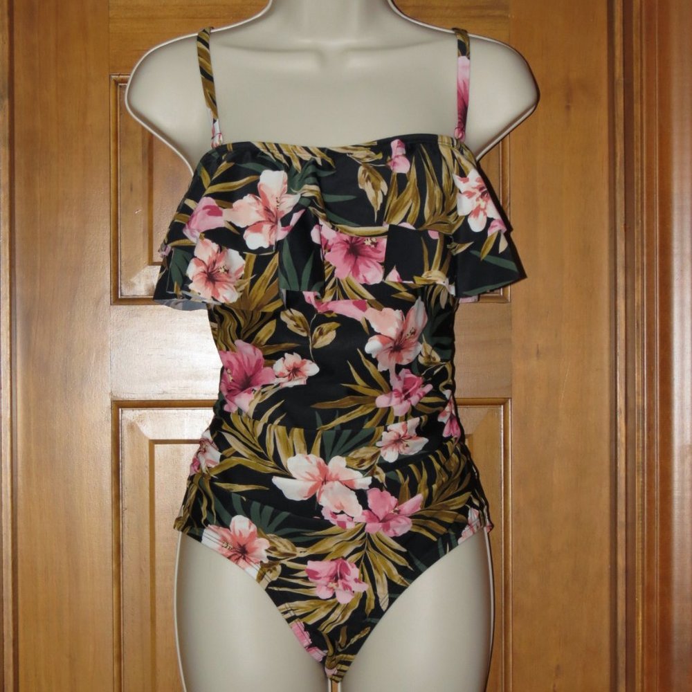 Kona Sol Women's One Piece Floral Swimsuit Ruffle Adj… - Gem